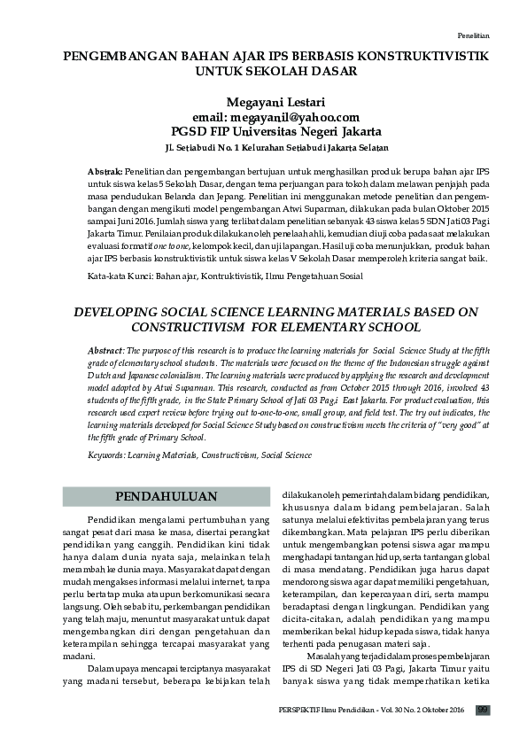 (PDF) Pengembangan Bahan Ajar Ips Berbasis Konstruktivistik Untuk Sekolah Dasar