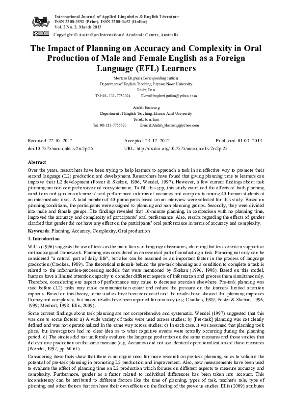 (PDF) The Impact of Planning on Accuracy and Complexity in Oral ...