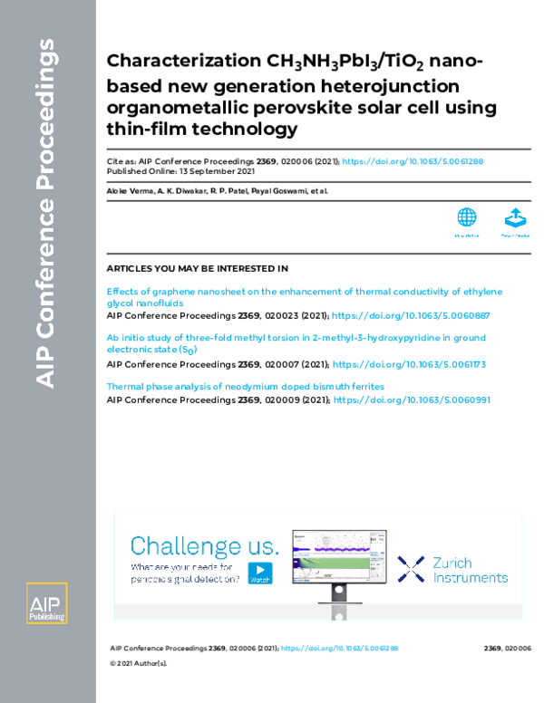(PDF) Characterization CH3NH3PbI3/TiO2 nano-based new generation heterojunction organometallic ...