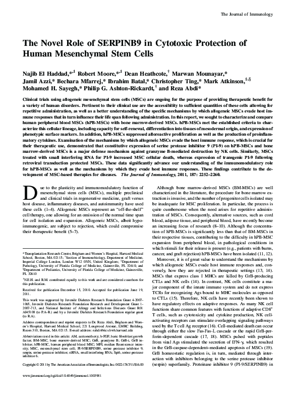 (PDF) The Novel Role of SERPINB9 in Cytotoxic Protection of Human ...
