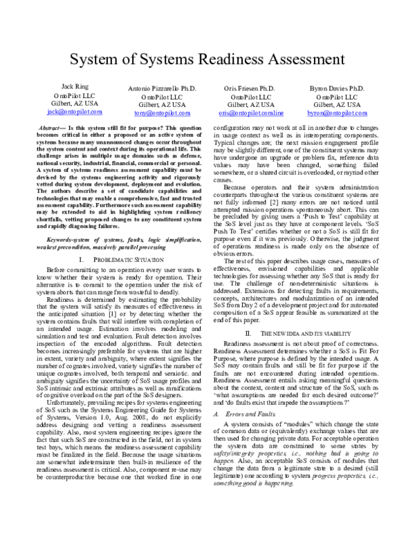 (PDF) System of systems readiness assessment