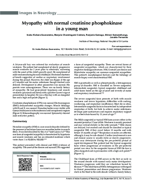 (PDF) Myopathy with normal creatinine phosphokinase in a young man | kishara gooneratne ...