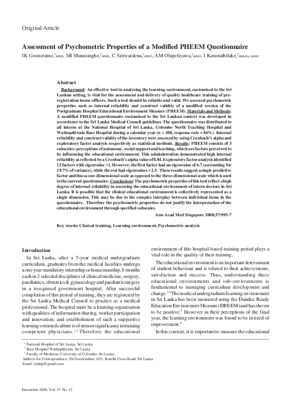 (PDF) Assessment of psychometric properties of a modified PHEEM ...
