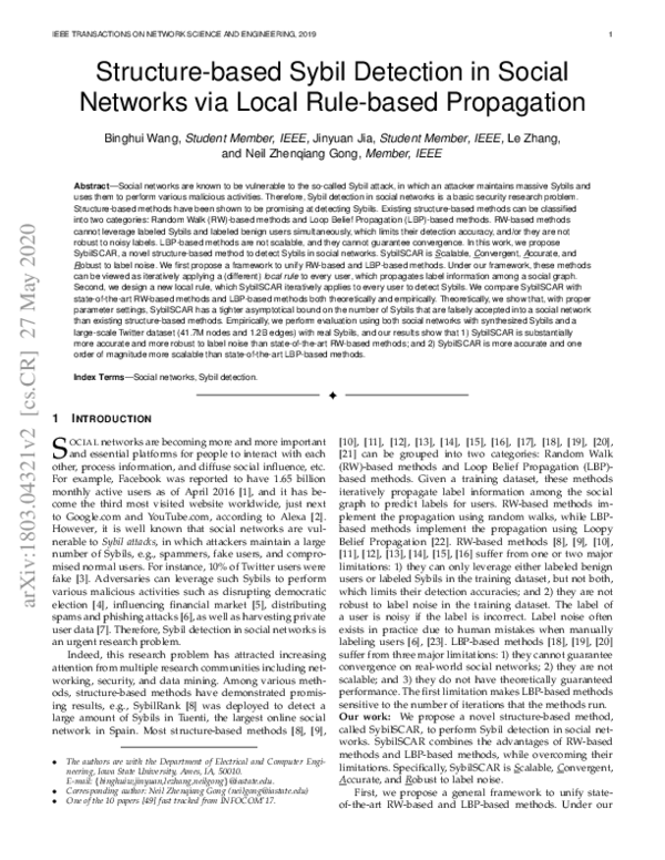 Pdf Structure Based Sybil Detection In Social Networks Via Local Rule Based Propagation