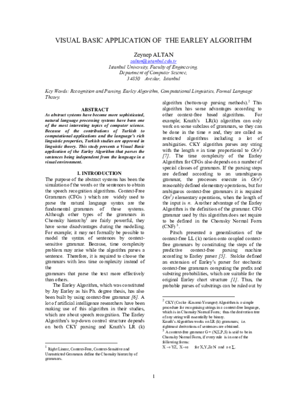 (PDF) Visual Basic Application of the Earley Algorithm