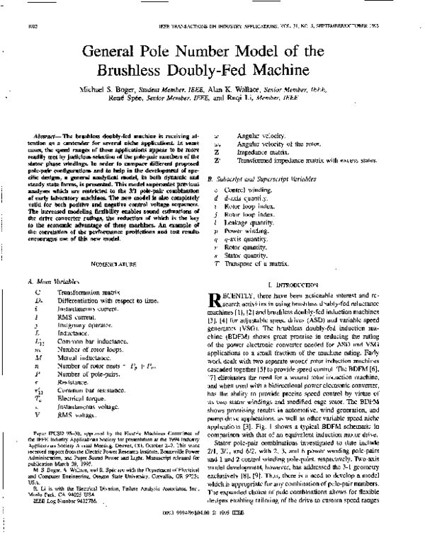 (PDF) General pole number model of the brushless doubly-fed machine