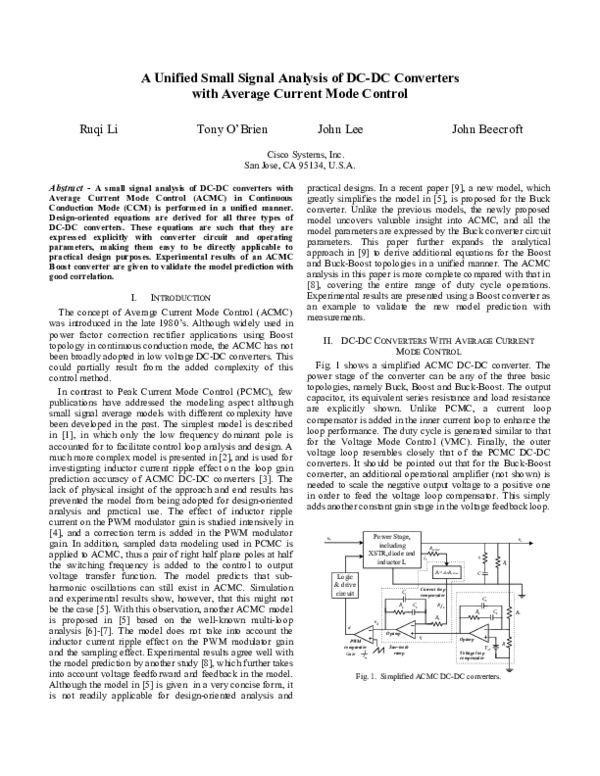 (PDF) A unified small signal analysis of DC-DC converters with Average ...