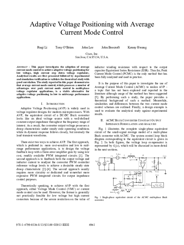 Pdf Adaptive Voltage Positioning With Average Current Mode Control