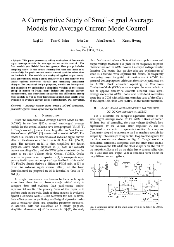 (PDF) A comparative study of small-signal average models for average ...