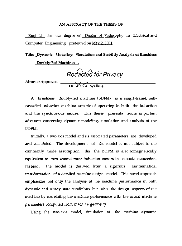 (PDF) Dynamic modeling, simulation and stability analysis of brushless ...