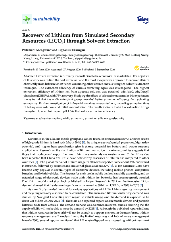 (PDF) Recovery of Lithium from Simulated Secondary Resources (LiCO3 ...