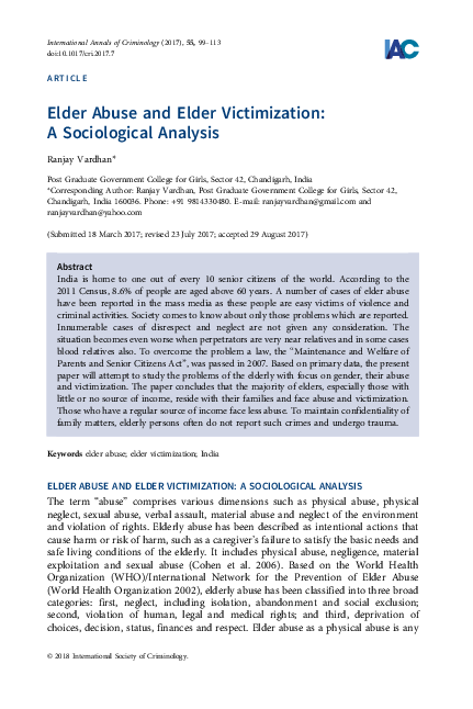 (PDF) Elder Abuse and Elder Victimization: A Sociological Analysis