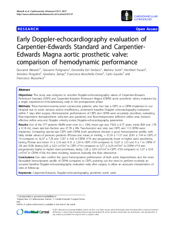 (PDF) Early Doppler-echocardiography evaluation of Carpentier-Edwards ...