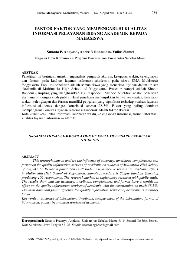 (PDF) Faktor-Faktor Yang Mempengaruhi Kualitas Informasi Pelayanan Bidang Akademik Kepada ...