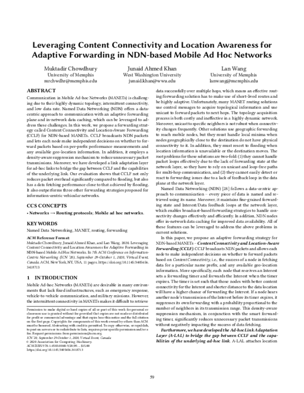 Pdf Leveraging Content Connectivity And Location Awareness For Adaptive Forwarding In Ndn
