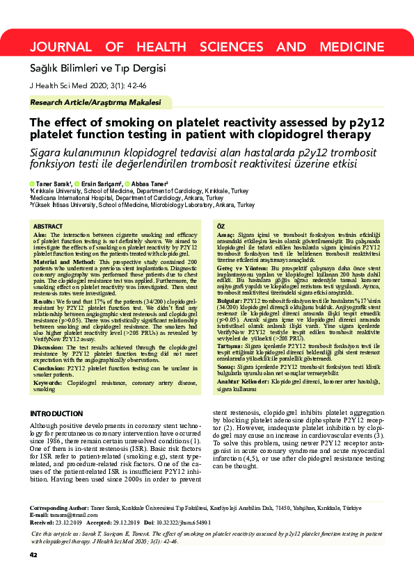 (PDF) The Effect Of Smoking On Platelet Reactivity Assessed By P2Y12 ...