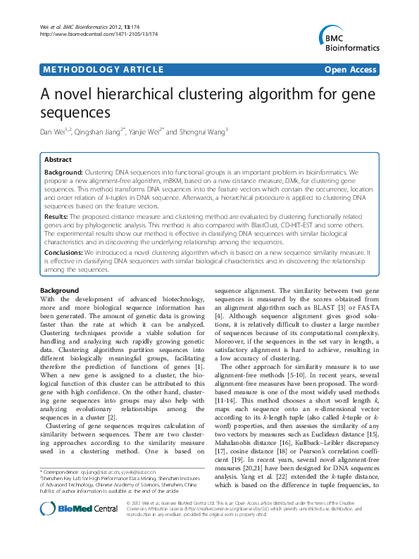 Pdf A Novel Hierarchical Clustering Algorithm For Gene Sequences