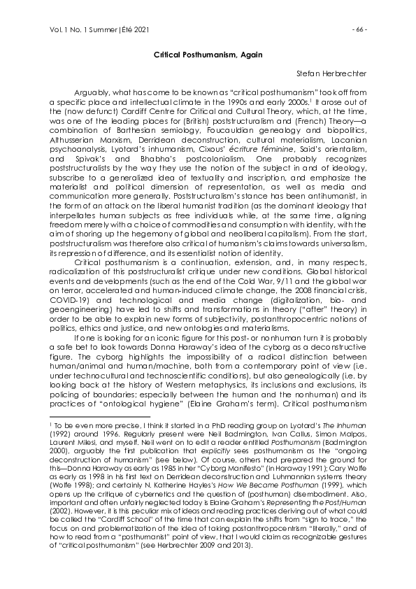 (PDF) Critical Posthumanism, Again