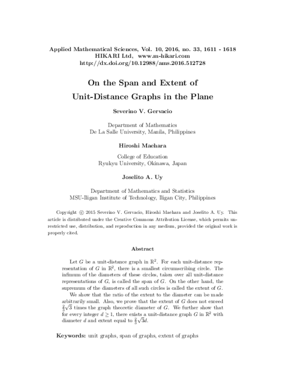 (PDF) On the span and extent of unit-distance graphs in the plane