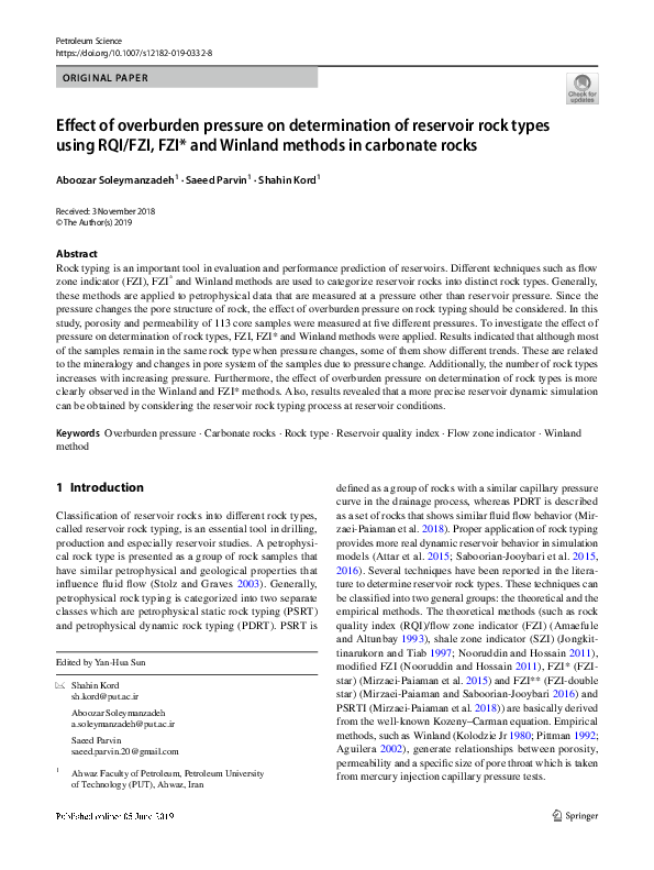 (PDF) Effect of overburden pressure on determination of reservoir rock ...