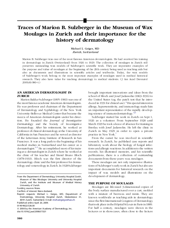 (PDF) Traces of Marion B. Sulzberger in the Museum of Wax Moulages in ...