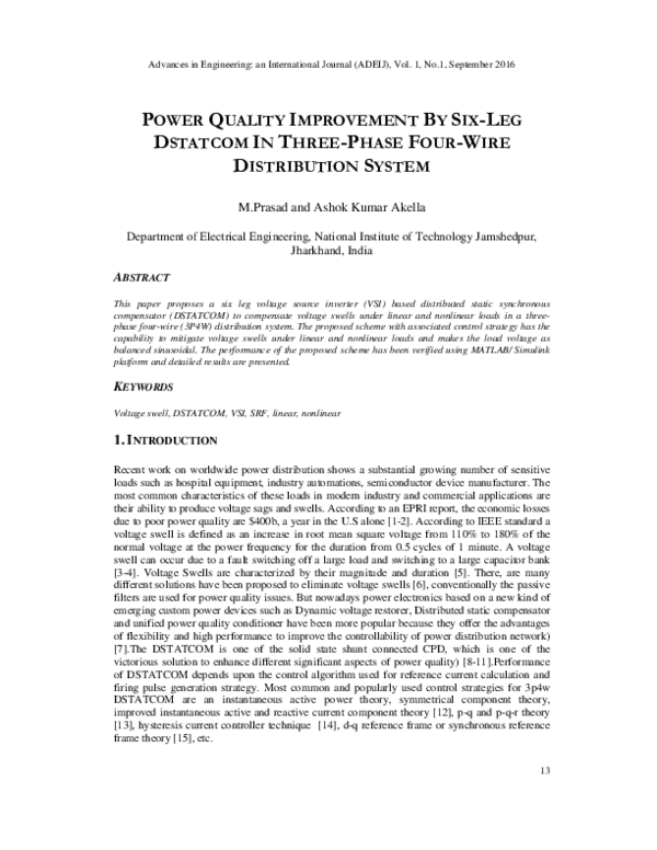 (PDF) Power Quality Improvement By Six-Leg Dstatcom In Three-Phase Four ...