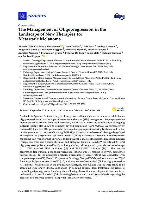 (PDF) The Management of Oligoprogression in the Landscape of New ...