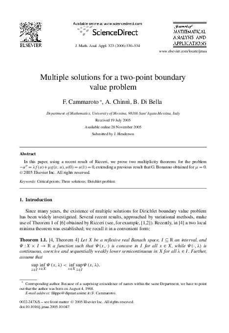 (PDF) Multiple solutions for a two-point boundary value problem