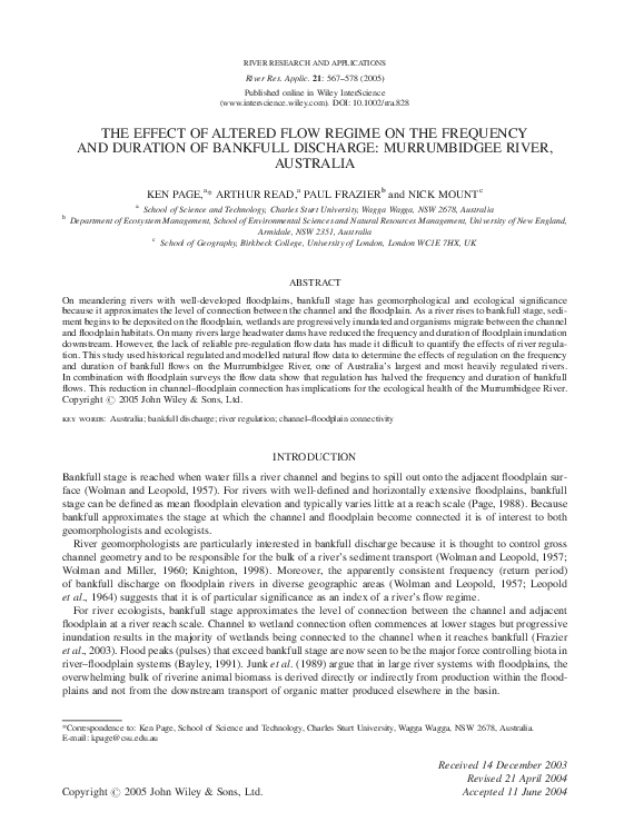 (PDF) The effect of altered flow regime on the frequency and duration ...
