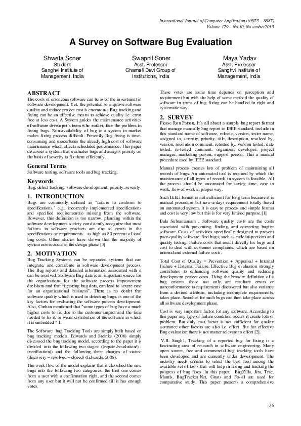 (PDF) A Survey on Software Bug Evaluation