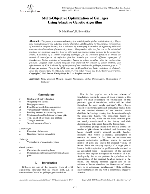 (PDF) Multi-Objective Optimization of Grillages Using Adaptive Genetic Algorithm