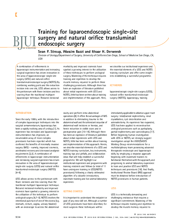(PDF) Training for laparoendoscopic single-site surgery and natural ...