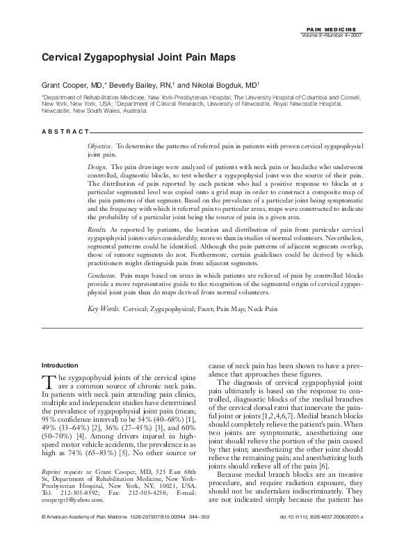 (PDF) Cervical Zygapophysial Joint Pain Maps