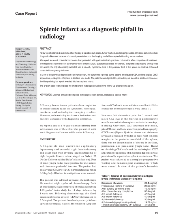 (PDF) Splenic infarct as a diagnostic pitfall in radiology