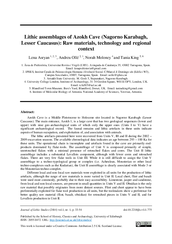(PDF) Lithic assemblages of Azokh Cave (Nagorno Karabagh, Lesser Caucasus): Raw materials ...
