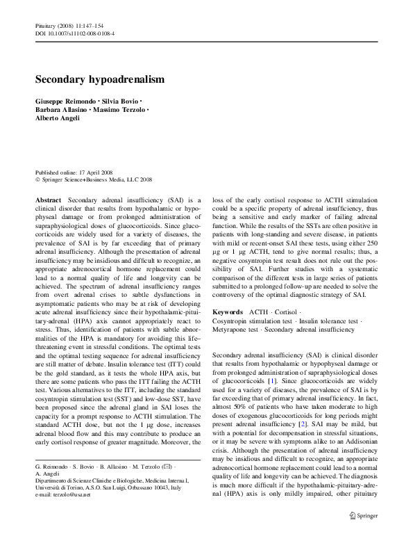 (PDF) Secondary hypoadrenalism