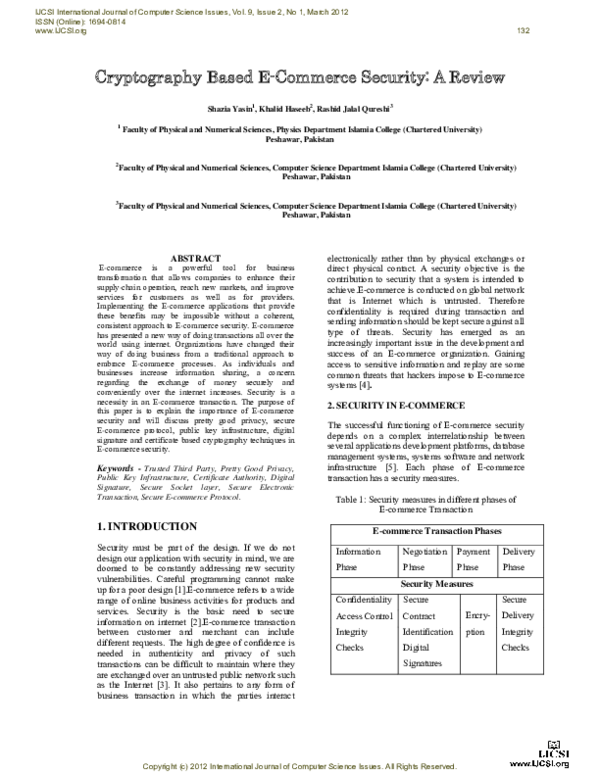 (PDF) Cryptography Based E-Commerce Security: A Review