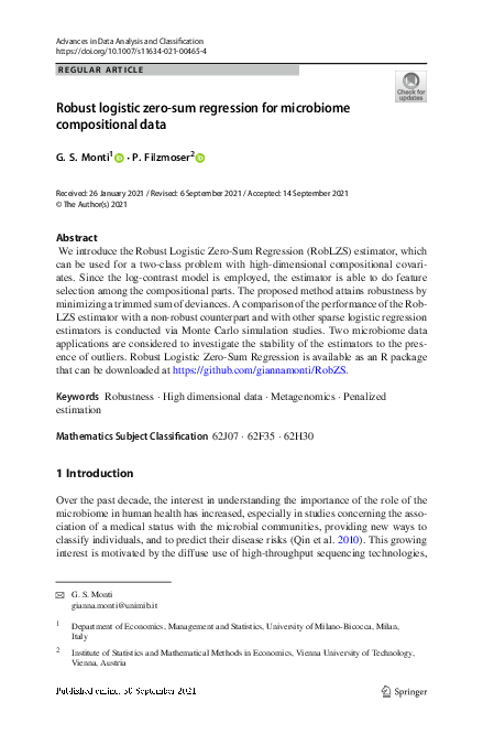 (PDF) Robust logistic zero-sum regression for microbiome compositional data