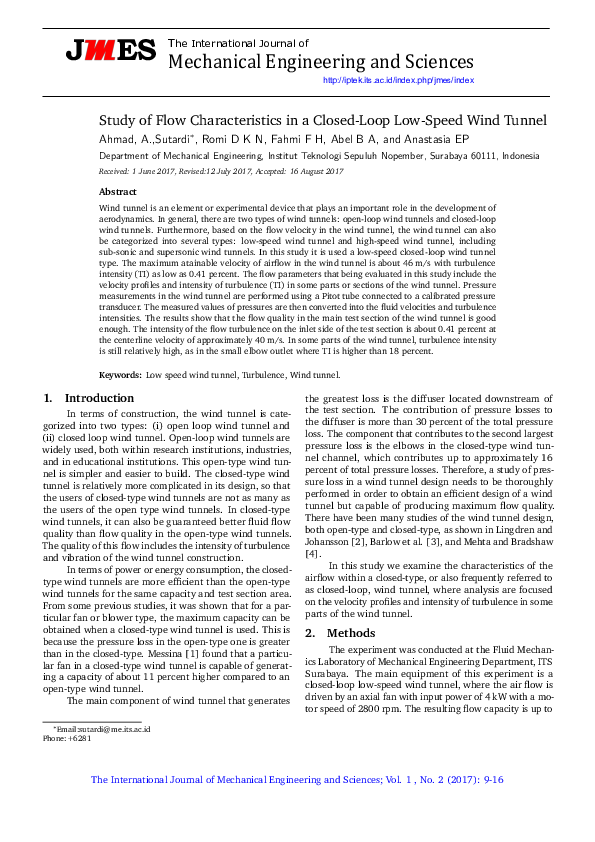 (PDF) Study of Flow Characteristics in a Closed-Loop Low-Speed Wind Tunnel