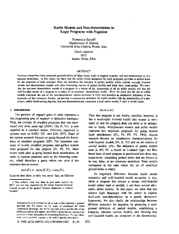 (PDF) Stable models and non-determinism in logic programs with negation