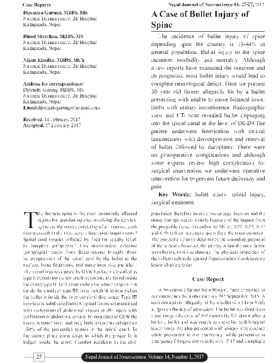 (PDF) A Case of Bullet Injury of Spine