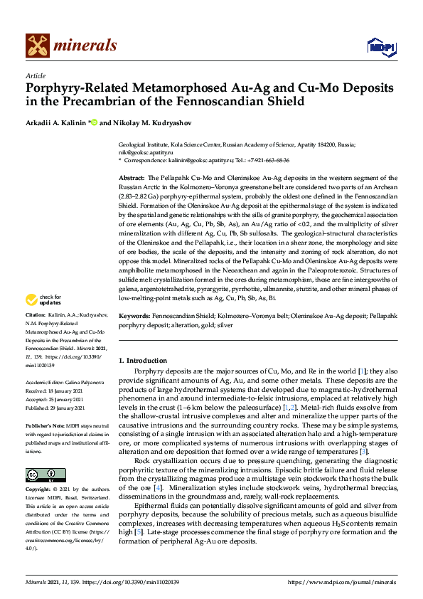 (PDF) Porphyry-Related Metamorphosed Au-Ag and Cu-Mo Deposits in the ...