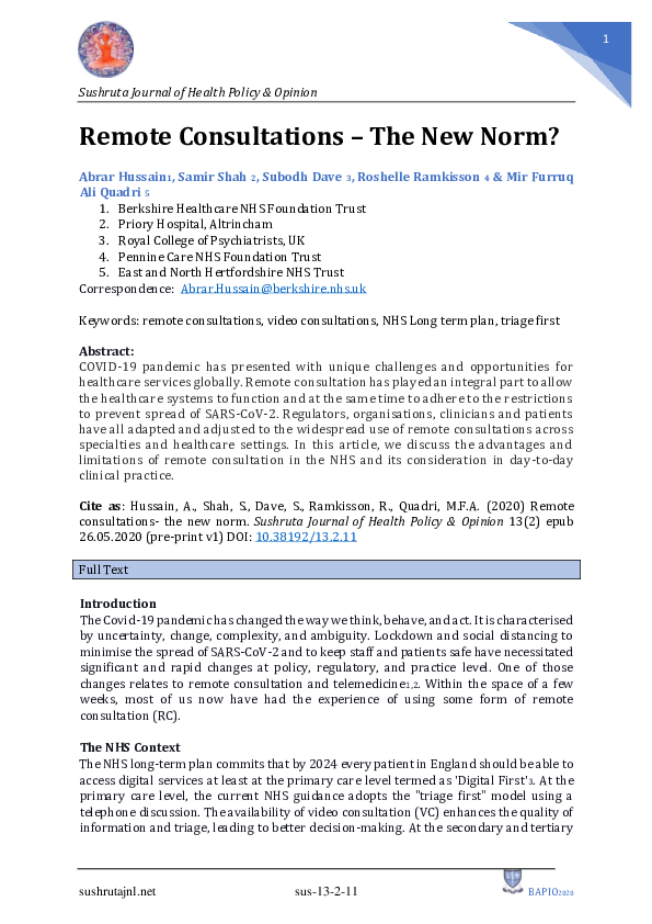 (PDF) Remote Consultations