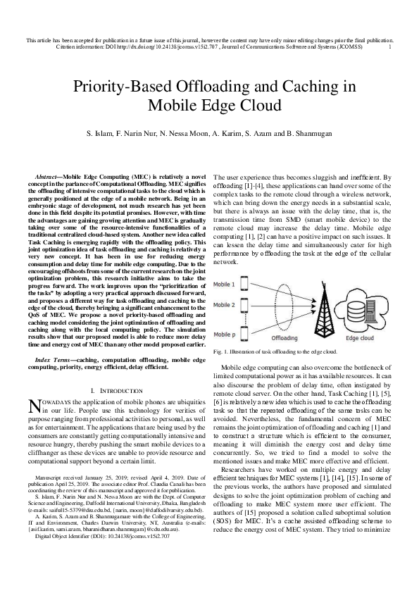Pdf Priority Based Offloading And Caching In Mobile Edge Cloud