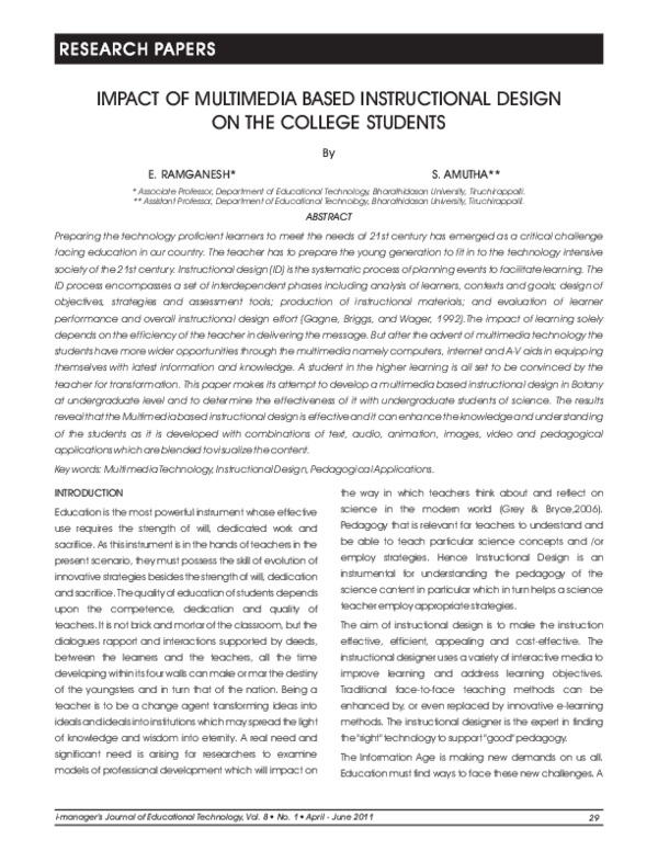 (PDF) Impact of Multimedia based Instructional Design on the college students