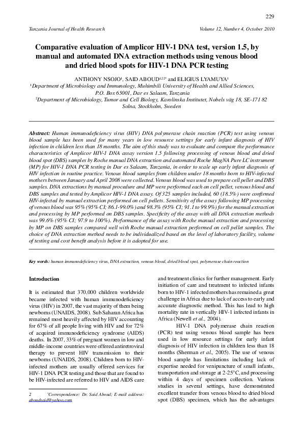 (PDF) Comparative evaluation of Amplicor HIV-1 DNA test, version 1.5 ...