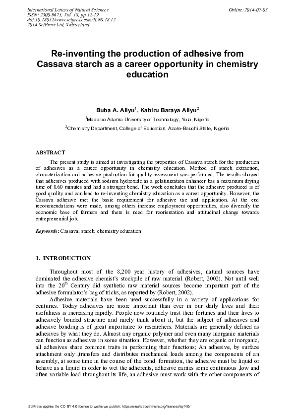 (PDF) Re-Inventing the Production of Adhesive from Cassava Starch as a ...