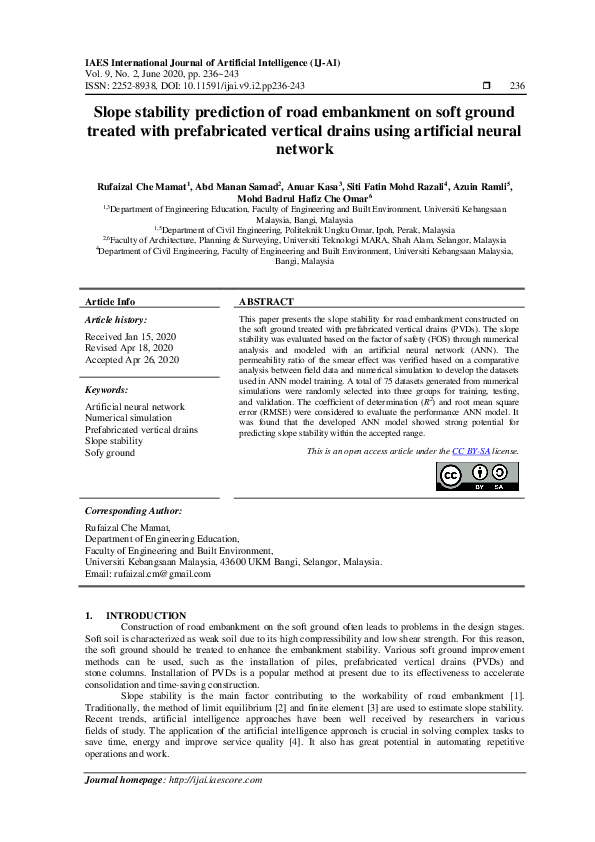 (PDF) Slope stability prediction of road embankment on soft ground treated with prefabricated ...