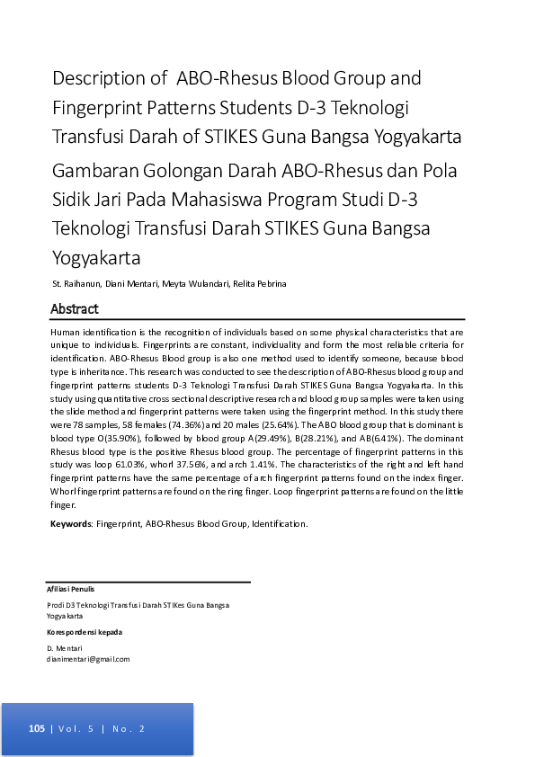 (PDF) Description of ABO-Rhesus Blood Group and Fingerprint Patterns ...