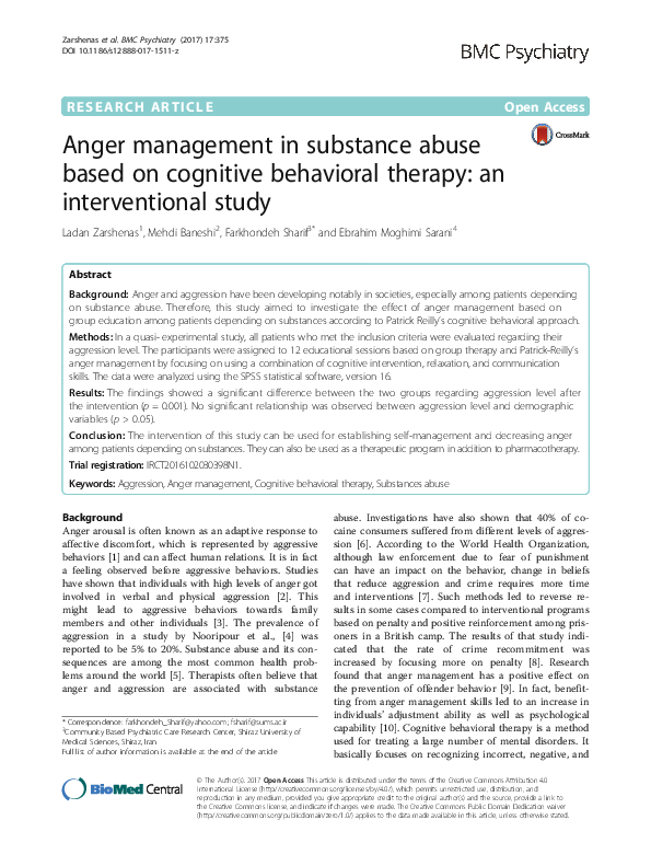 (PDF) Anger management in substance abuse based on cognitive behavioral therapy: an ...